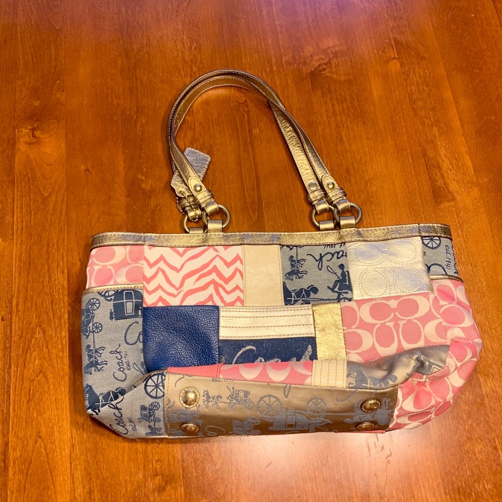 Coach Pink Gold Multicolor Patchwork Tote Shoulder Bag - Gem